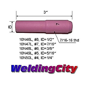 WeldingCity 2-pk LONG Ceramic Cup 10N48L (#6, 3/8") for Regular Setup in TIG Welding Torch 17, 18 and 26 Series