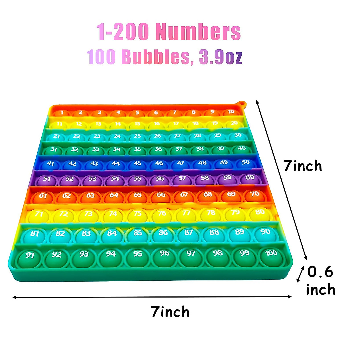 PETBSNVB Double Side 1 100 200 pop it, Chart Pop it, 200 Pop with Numbers, Square Popper for Elementary, Fidget Sensory Toy, Montessori Educational Gift for Kindergarten Classroom Kids 3 4 5 Year Old