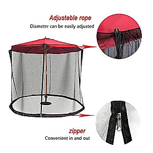 NC Umbrella Screen 10ft Patio Umbrella Mosquito Nets with Double Zipper Door Adjustable Top Drawstring Outdoor Umbrella Table Screen Fits FT Umbrella Bug Screen for Garden(Black)