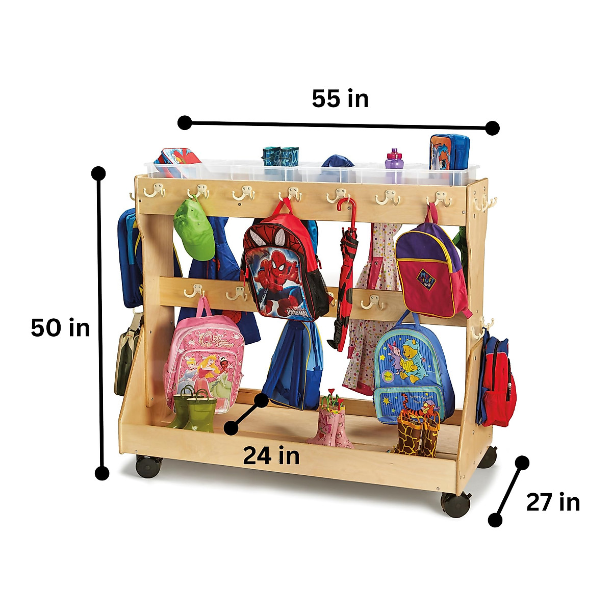 Jonti-Craft 39480JC Mobile Backpack Cart with Clear Bins - Classroom Coat Locker