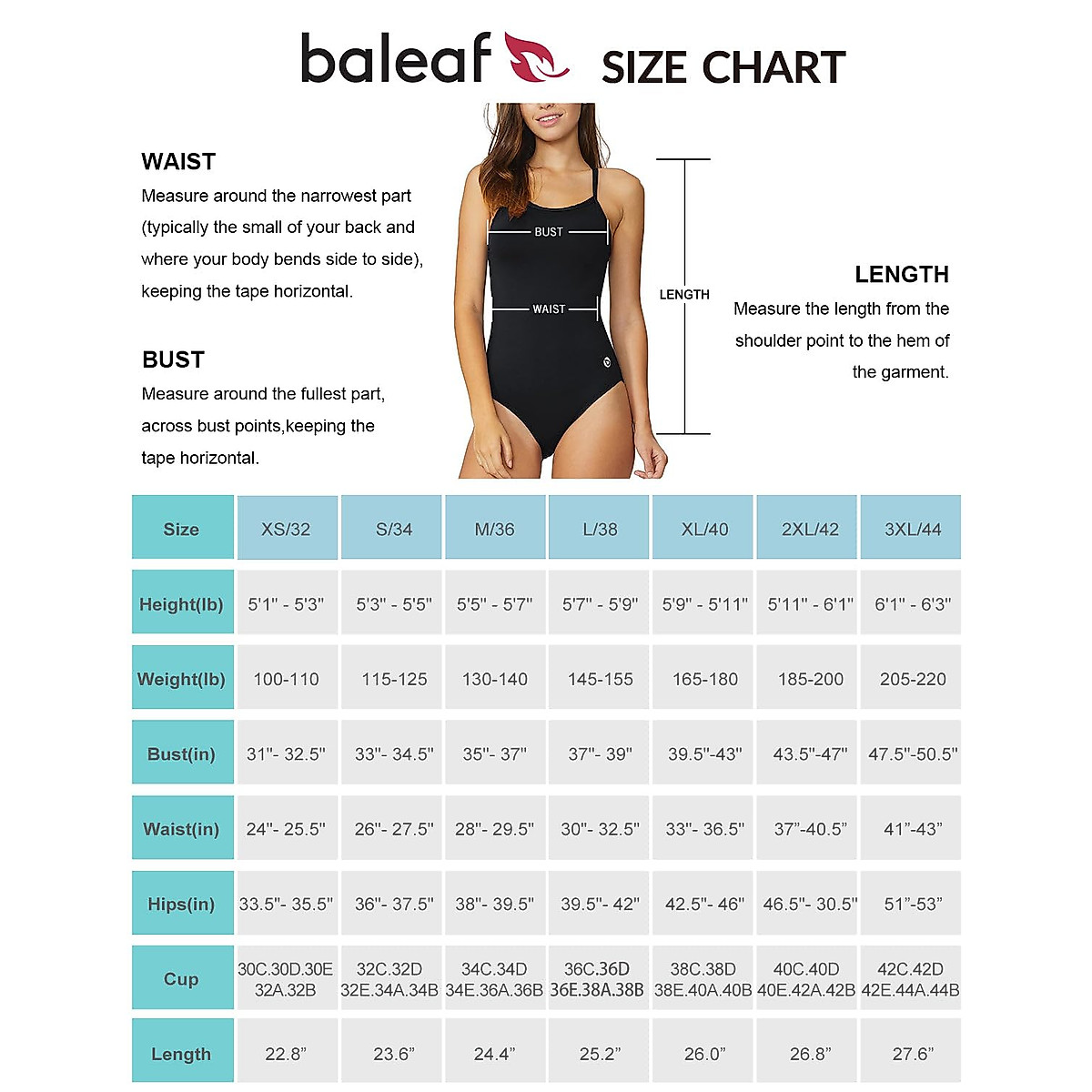 BALEAF Women's Athletic Training Adjustable Strap One Piece Swimsuit Swimwear Bathing Suit Black 32