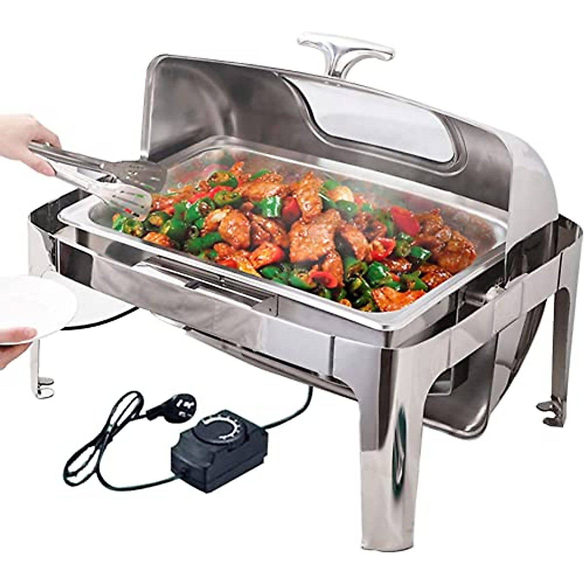 Food Warmers Electric for Parties Buffets, 9L/13L Stainless Steel Chafing Dishes Serving Food Warmer, Commercial Buffet Servers and Warmers with Visible Lid 400W (1/3 Size Pan 13L)