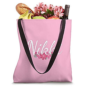Custom Nikki Gift Personalized Name Flowers Floral Pink Tote Bag