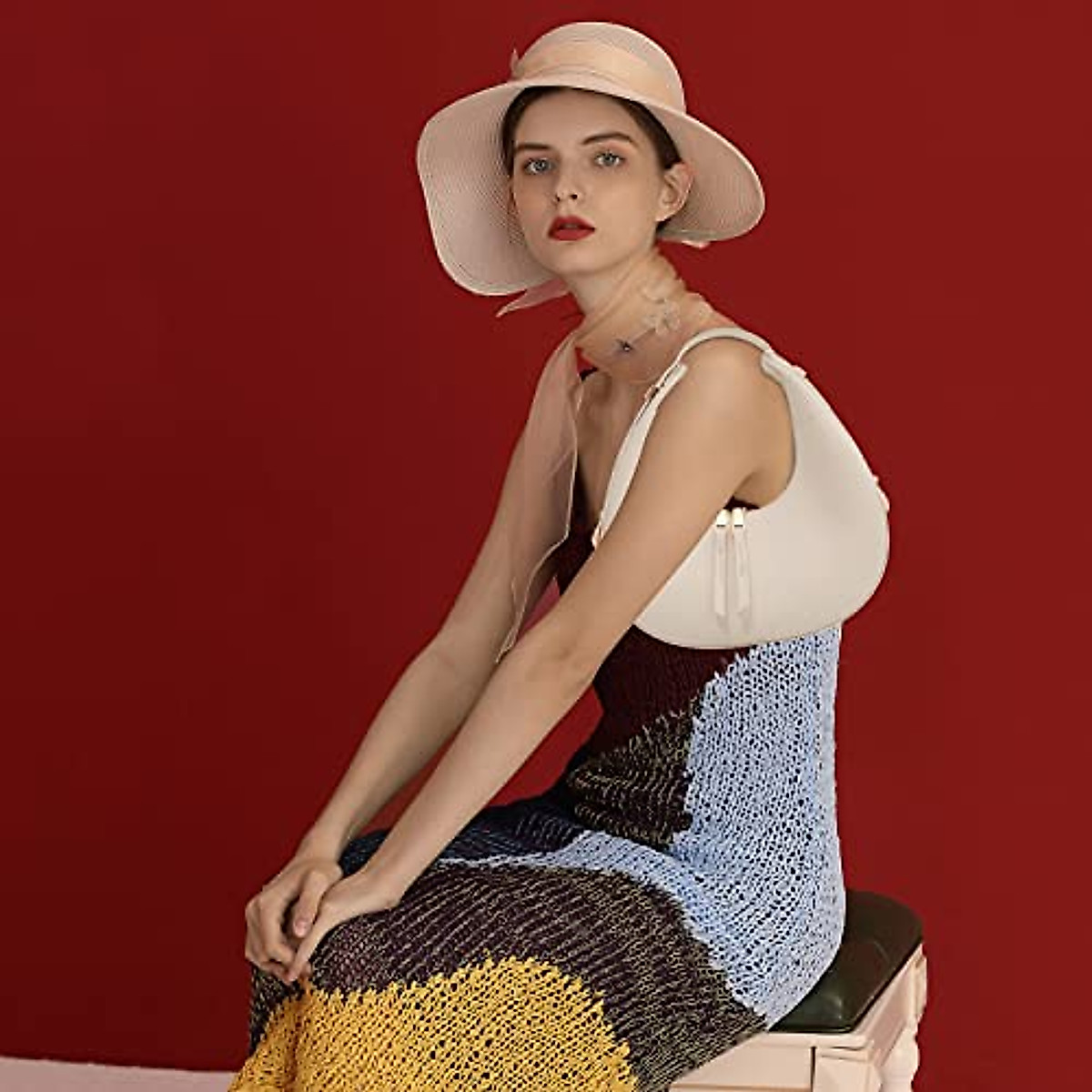 Ergocar 2022 New Women's Tote Handbags, Crescent Bags for Women Fashion Women Underarm Bag Top-Handle Bag, Beige