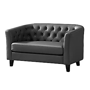 Husbedom 50 Inches Loveseat, Small Air Leather Couch for Small Spaces, Mini Sofa with Button Tufted Décor for Bedroom, Love Seats Furniture, Living Room, Bedroom, Apartment, Dorm, Dark Gray
