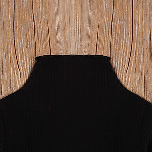 Girls Casual Tops Long Sleeve Turtleneck T-Shirt Basic Solid Color Blouse Outfit for Toddler Baby Girl 1-8 Years (Ribbed -Black,5-6X)