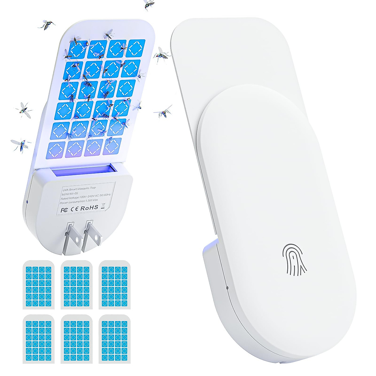 TIENBE Flying Insect Trap, 2 in 1 Indoor Plug-in Fruit Fly Trap, 1 Trap White and 6 Glue Cards, Fruit Fly Traps for Gnat, Moth, Mosquito, Suitable for Every Part of The Home