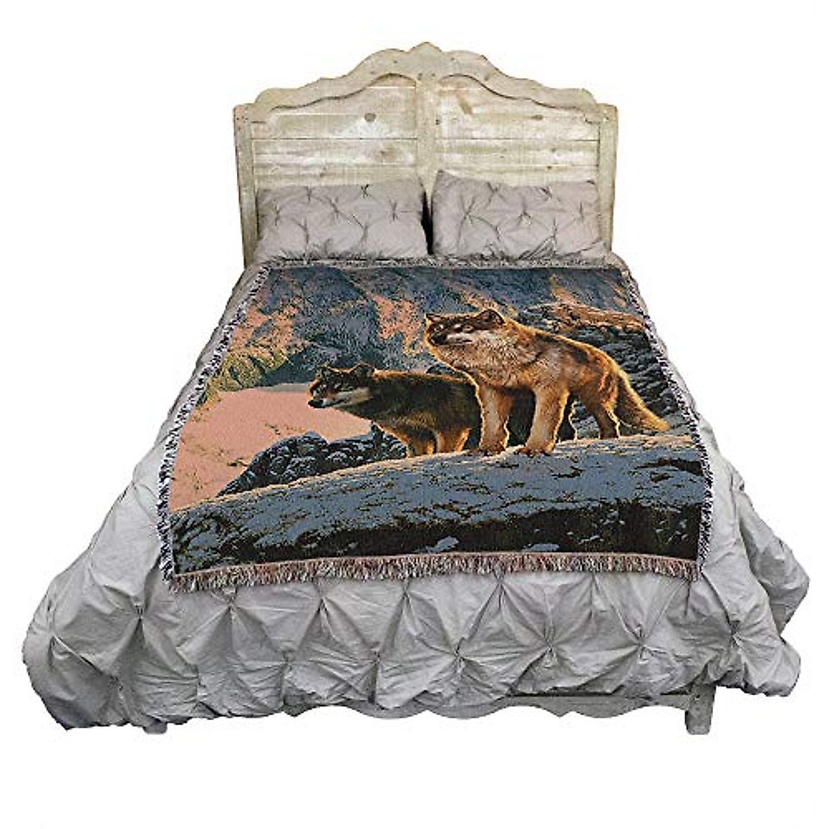 Pure Country Weavers Wolf Couple in Sunset Blanket by Vincent HIE - Gift Tapestry Throw Woven from Cotton - Made in The USA (72x54)