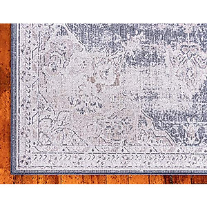 Unique Loom Chateau Collection Vintage, Distressed, Medallion, Rustic, Traditional Area Rug, 8' 0" x 10' 0", Beige/Navy Blue
