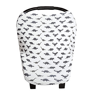 Baby Car Seat Cover Canopy and Nursing Cover Multi-Use Stretchy 5 in 1 Gift Dinos "Wild" by Copper Pearl
