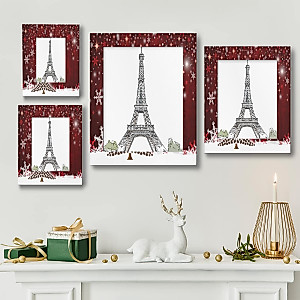 Pardick Christmas Tree 4x6 Picture Frame, Snowflake Red Wooden Photo Frames for Tabletop and Wall Display, Picture Frame Home Office Decor
