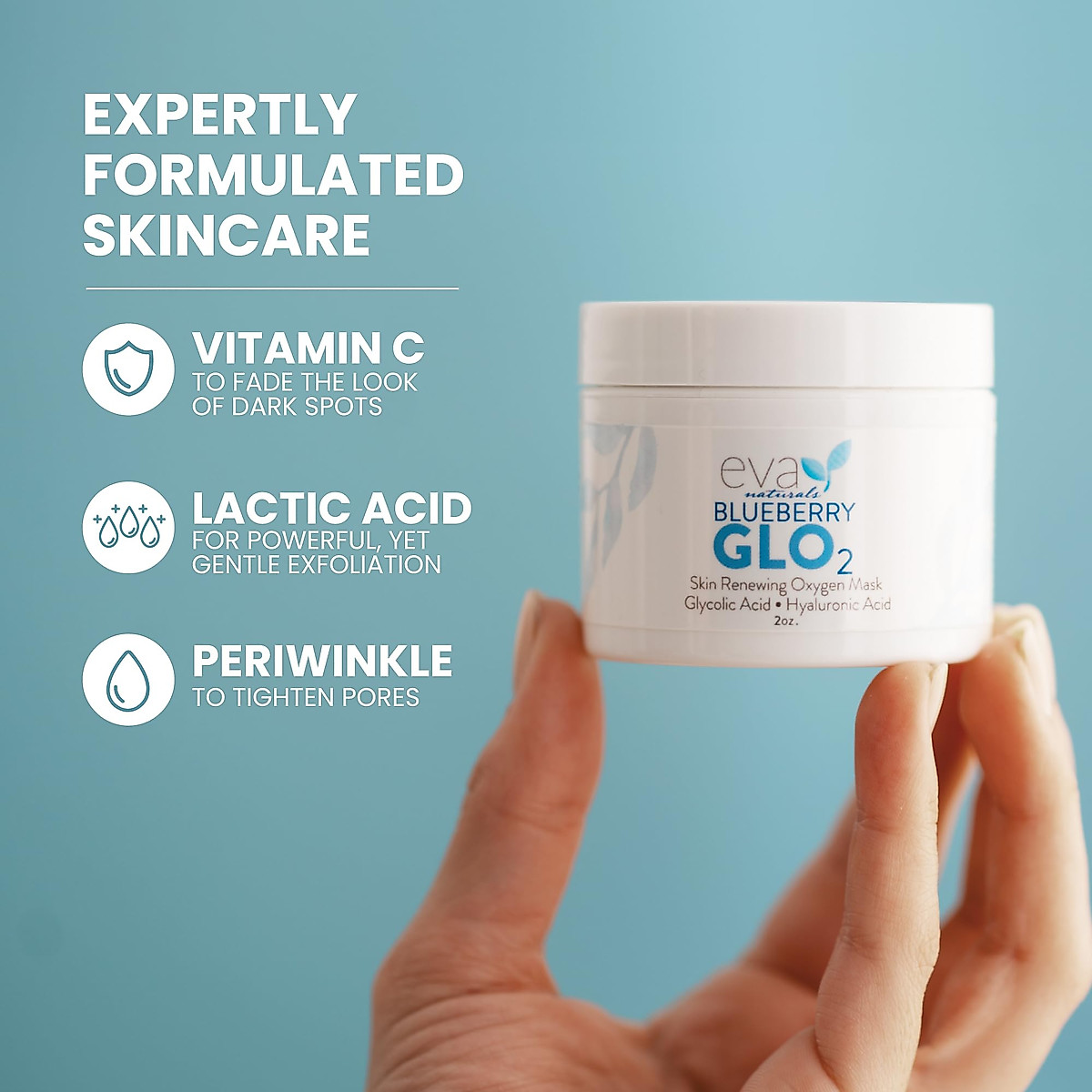 Eva Naturals GLO2 Oxygen Clay Masks For Face Skin Care - Exfoliating Pore Minimizer Face Masks Skin Care - Anti-aging Facial Skin Care Products - Hydrate & Restore All Skin Types - 2 Oz