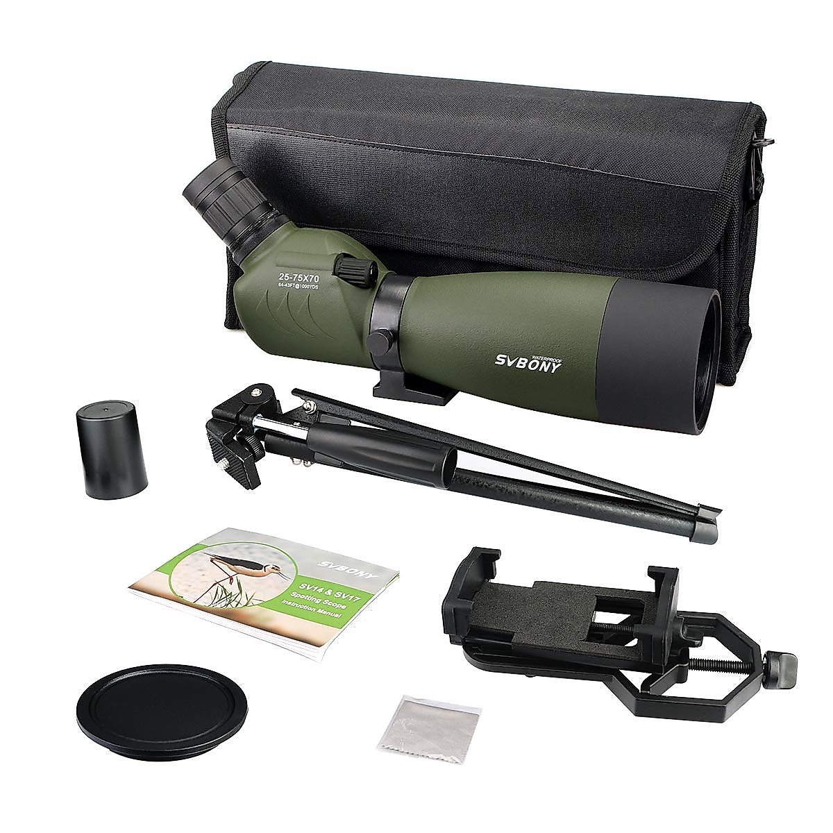 SVBONY SV14 Spotting Scope with Tripod Phone Adapter,25-75x70mm Spotting Scopes,Waterproof Spotter Scope,High Definition Sporting Scope,Scope for Bird Watching Shooting Range Scope