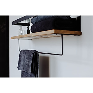 Wood Floating Shelves with Metal Towel Bar, Oak Kitchen Wall Storage Towel Rack, Bathroom Towel Holder, Wall Mounted Steel Towel Rack ETHIMO Bold I