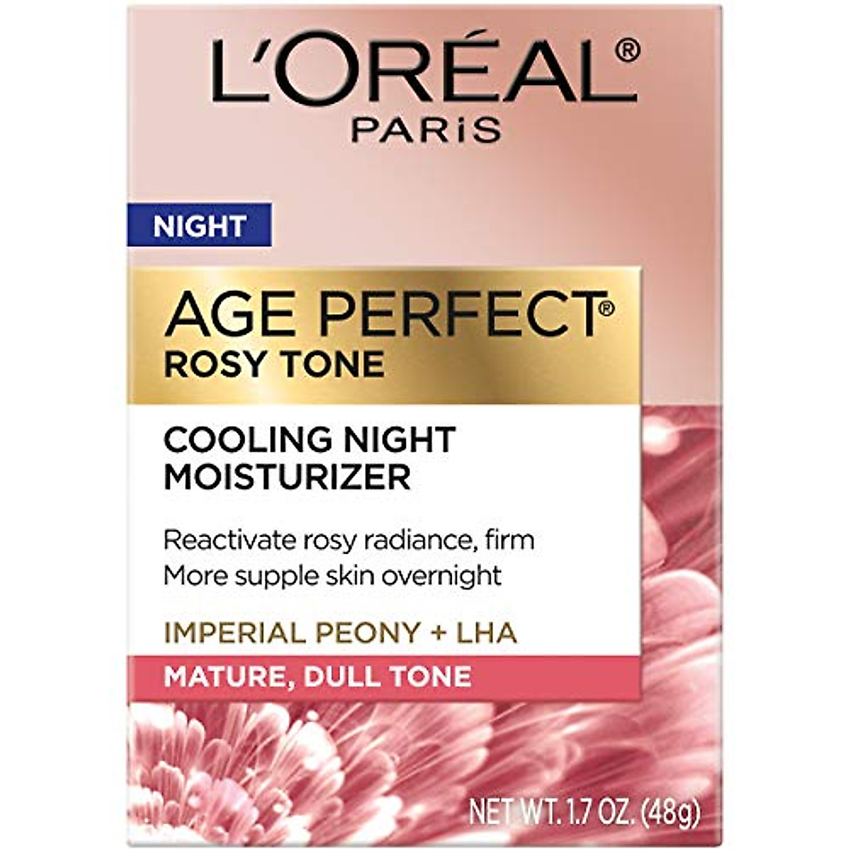 L'Oreal Paris Age Perfect Rosy Tone Anti-Aging Cooling Night Moisturizer, Reactivate Rosy Radiance and Firm Skin, 1.7 oz