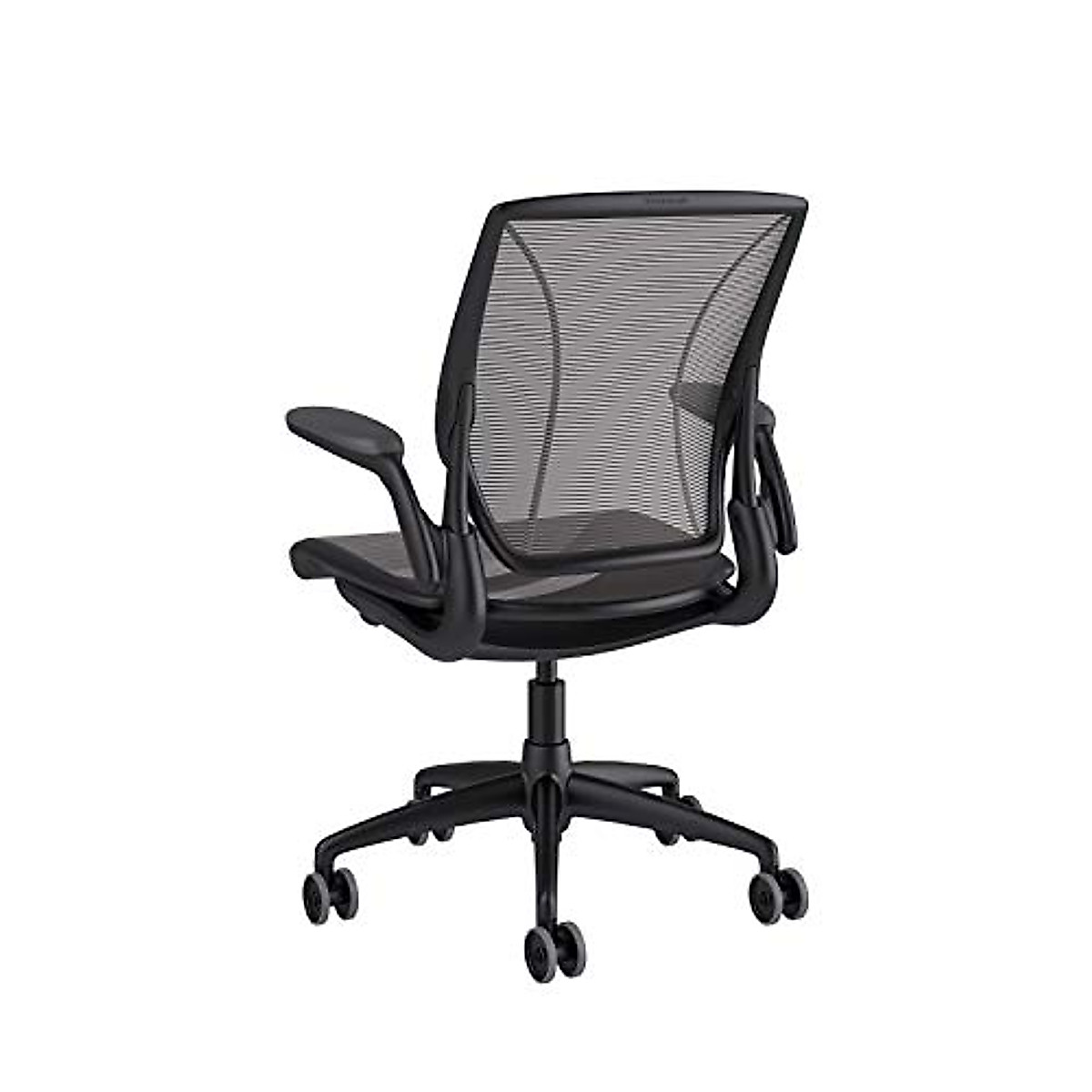 Humanscale Diffrient World Task Chair | Black Pinstrip Mesh Seat and Back | Black Frame, Black Trim | Height-Adjustable Duron Arms | Standard Foam Seat, 3" Carpet Casters, 5" Cylinder