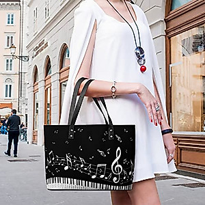 Womens Handbag Music Notes Musical Piano Keys Leather Tote Bag Top Handle Satchel Bags For Lady