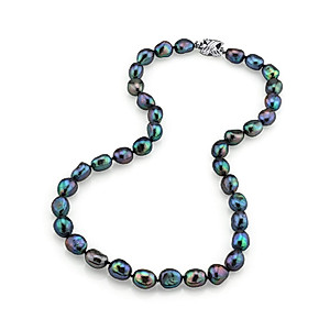 The Pearl Source Sterling Silver 9-10mm AAA Quality Baroque Black Freshwater Cultured Pearl Necklace for Women in 18" Princess Length