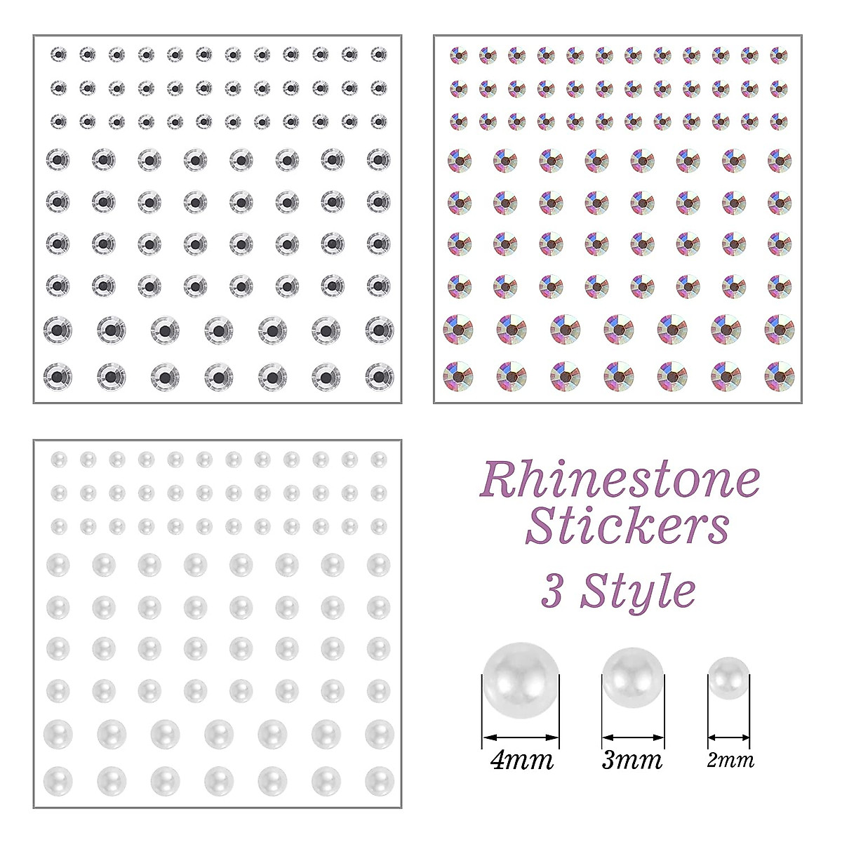 246 Pcs Face Gems Eye Jewels with Tweezers, Stocking Stuffers for Women Acrylic Rhinestone Stickers Self Adhesive Pearl Nail Hair Gems for Makeup (2mm & 3mm &4mm)