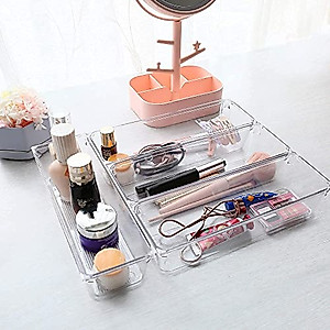 LotFancy Clear Plastic Drawer Organizers, 8 Pack, 9''×3''×2'' Storage Tray for Utensil, Cutlery in Kitchen, Bathroom, Cabinet Drawer, Makeup Vanity Bin Divider