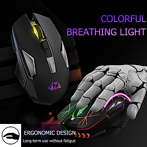 Wireless Gaming Mouse, RGB Wireless Mouse with Silent Ergonomics Button, USB C Rechargeable 7 Colors Cool LED Light Up Computer Mice, 3 Level Dpi for PC Gamer/Game Mauser/Laptop/Chromebook/Mac - Black