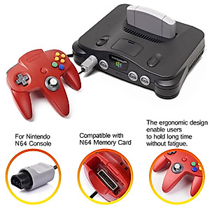 KIWITATA 2 Pack Classic N64 Controller, Retro N64 Remote Joystick Replacement Wired Gaming Controller for N64 Video Gaming System Console Red & Black