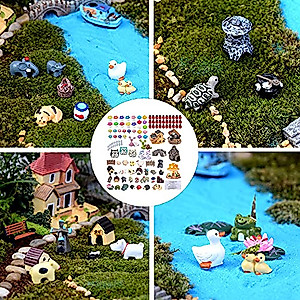 104 PCS Miniature Fairy Garden Accessories, Including Fairy Garden Animals, Mini Garden Houses and DIY Fairy Garden Dollhouse Decoration,Miniature Figurines, Micro Landscape Ornaments, Garden DIY Kit