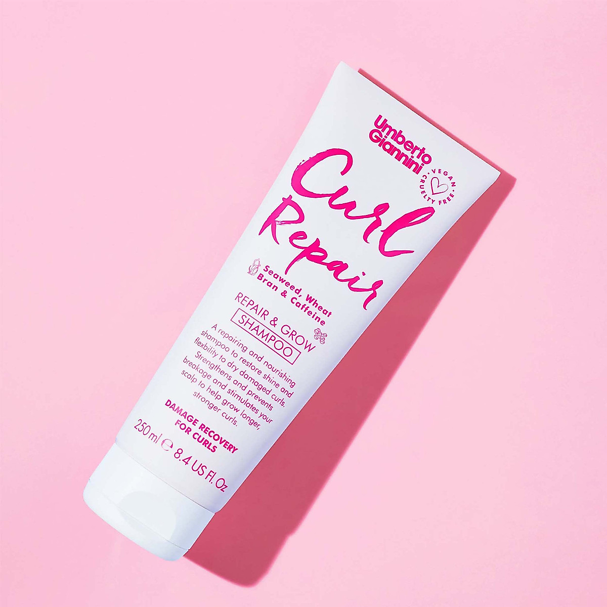 Umberto Giannini Curl Repair Shampoo, Vegan & Cruelty Free Repair & Growth Formula with Seaweed, Wheat Bran & Caffeine, 250 ml