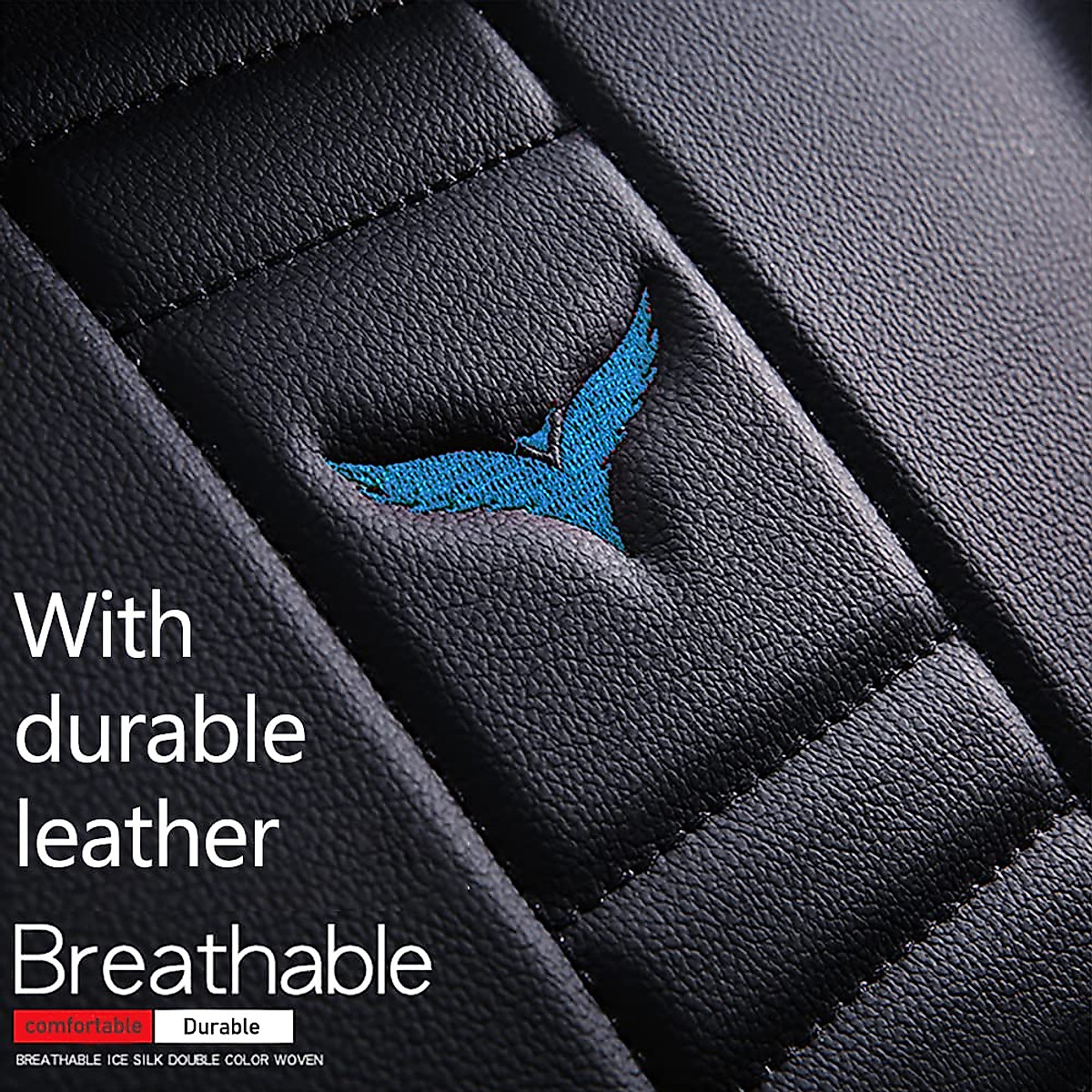 Pengchen Waterproof 5 Car Seat Covers for Nissan Rogue 2008-2025, Premium Faux Leather Automotive Front and Back Seat Protectors Compatible with Airbag Black & Blue Line