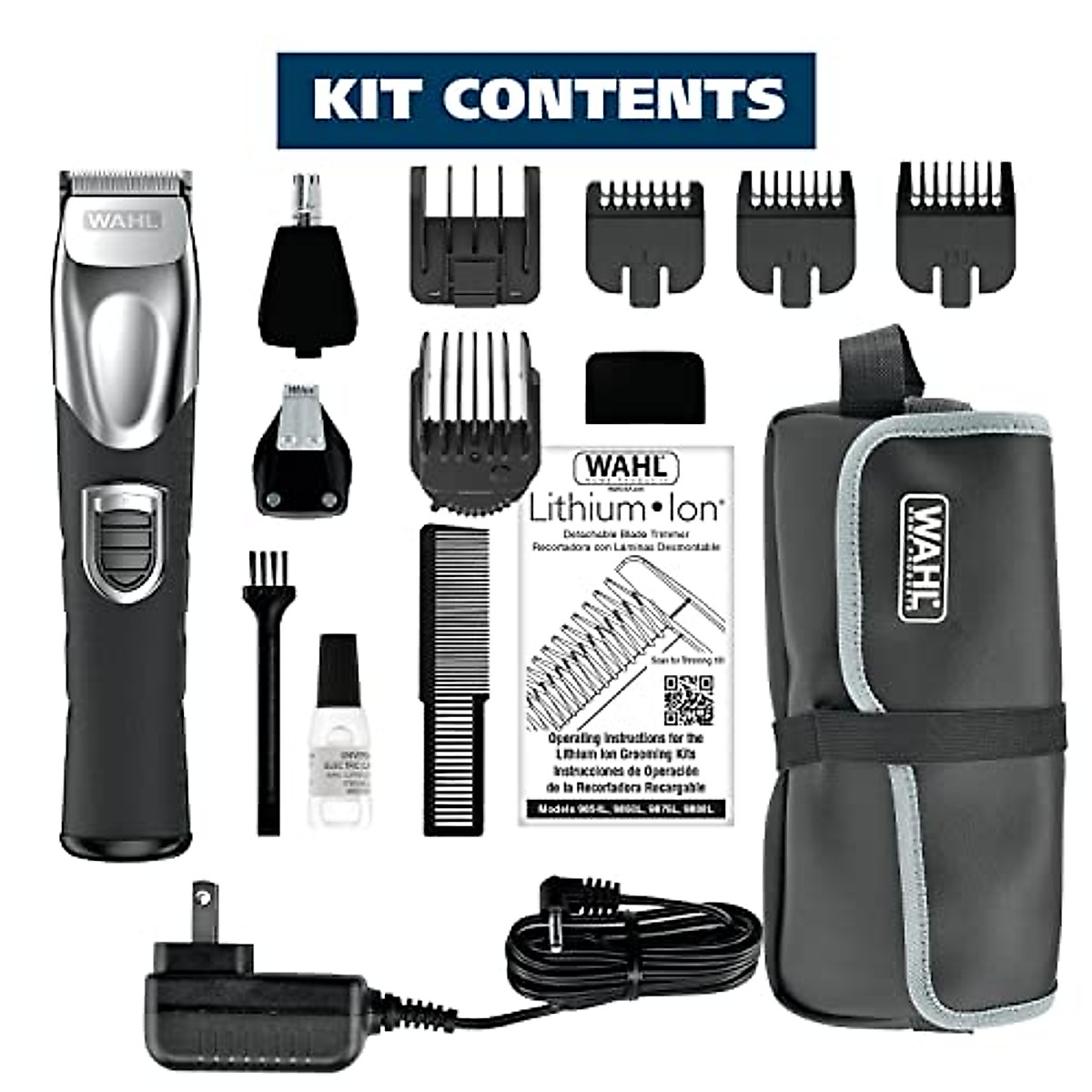 Wahl USA Rechargeable Lithium Ion All in One Beard Trimmer for Men with Detail and Ear & Nose Hair Trimmer Attachment – Model 9854-600B