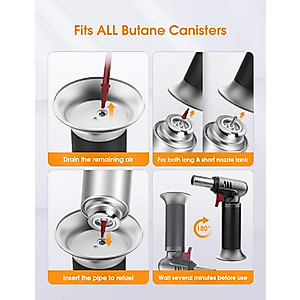 Butane Torch with Fuel Gauge,Homitt Refillable Cooking Torches with One-handed Operation &Safety Lock,Adjustable Flame,Fit All Butane Tanks Kitchen Culinary Butane Torch for Cooking,Baking,BBQ