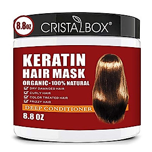 CRISTALBOX Keratin Hair Mask,Deep Repair Damage Hair Root, 250ml Hair Mask for Dry Damaged Hair,Hair Treatment Mask Keratin Hair & Scalp Treatment,Natural Deep Conditioner Hydrating Hair Masque