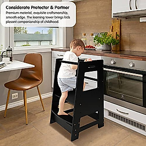 DEARYOU Toddler Stool Tower,Toddler Kitchen Stool, Kitchen Standing Helper Stool for Toddlers, Toddler Stool for Kitchen Counter, Learning Kitchen Tower for Toddlers, Helper Standing Tower, Black