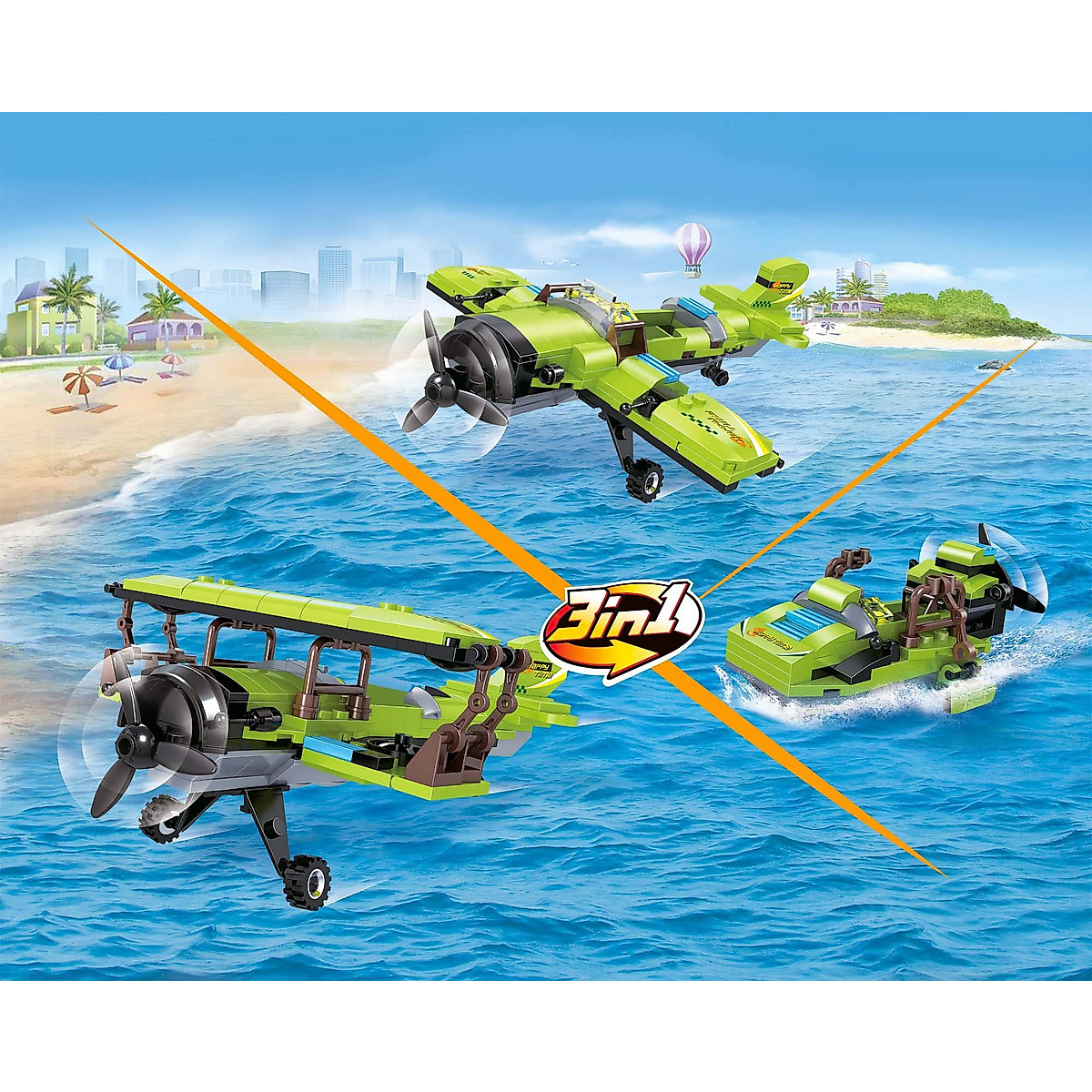 BRICK STORY 3in1 Creator Car Building Set 302 Pieces Creator Camper Van Beach Off Roader Convertible Car Building Block Toys Creative Summer Holiday Adventure Playset Gift for Kids Boys Age 6-10