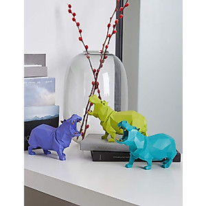 HAUCOZE Hippo Statue Sculpture Modern Decor Home Gifts Animal Figurine Table Centerpiece Crafts Polyresin Arts Blue 7.1inch
