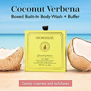 Spongelle Coconut Verbena Wild Flower Buffer Body Scrubber with Box | Bath & Shower Loofah for Women | Exfoliator with Body Wash Infused | 14+ uses