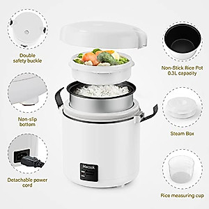 Mini Rice Cooker 1-1.5 Cups Uncooked(3 Cups Cooked), Rice Cooker Small with Bento Box, Removable Nonstick Pot, One Touch&Keep Warm Function, Portable Rice Cooker for Soup Grain Oatmeal Veggie, Black