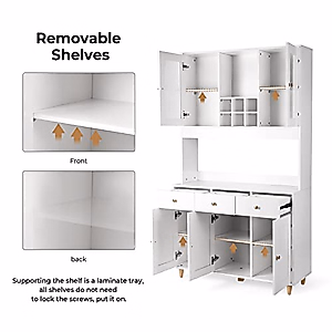 SMOOL 71" Traditional Freestanding Kitchen Pantry, Pantry Cabinet with 3 Drawers, Kitchen Cupboard with 5 Storage Cabinets, White