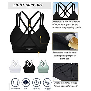 RUNNING GIRL Strappy Sports Bra for Women Sexy Crisscross Back Light Support Yoga Bra with Removable Cups (Black, CN:L/US:M【Fit for 34D 34C 36B 36A】)