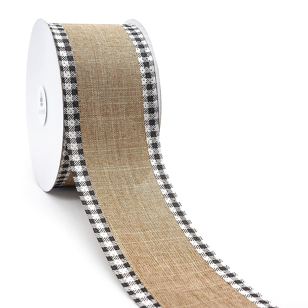 CT CRAFT LLC Burlap Plaid Buffalo Checkered Edge Wired Ribbon, 2.5" x 20 Yards x 1 Roll - Black with White, for Christmas, Home Decor, Gift Wrapping, Tree Topper Bow, Wreath, DIY Crafts