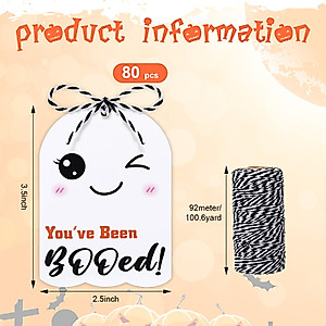 Tenceur 80 Pcs You've been Booed Halloween Tags with Rope, Ghost Boo Gift Tags for Presents Halloween Party Favor Tags Hanging Gift Label for Halloween Party Decoration, Trick or Treat Candy Boxes