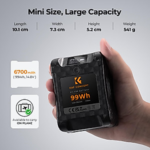 K&F Concept V Mount Battery, 99Wh Mini V-Mount Battery, 6700mAh 14.8V Support 65W PD USB-C Fast Charger, with D-TAP, USB-A, USB-C, BP, OLED Screen, for Cameras and Camcorders