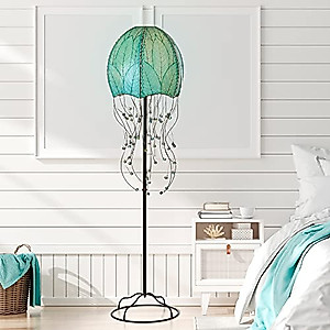 Eangee Home Design Jellyfish Large Floor Lamp Sea Blue Shade Made of Real Cocoa Leaves 15 Inches Length x 15 Inches Width x 64 Inches Height (399 sb)