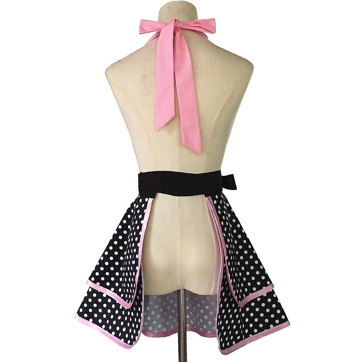 Hyzrz Cute Retro Apron Vintage Maid Polka Dot Kitchen Cooking Aprons for Women Ladies Girls (Pink)