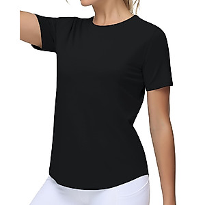 THE GYM PEOPLE Women's Workout Short Sleeve Breathable T-Shirts Athletic Yoga Tee Tops Black