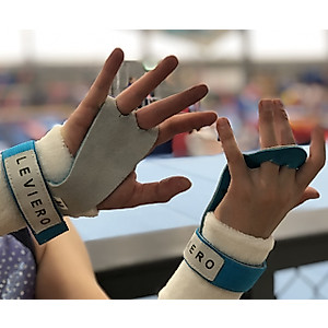 LEVIERO Palmies Gymnastics Grips, Grips for Gymnastics, Multipurpose Soft Leather Grips with Adjustable Finger Holes, Weightlifting, Kettlebell, Cross Training Workouts for All Ages - (Aqua, X-Large)