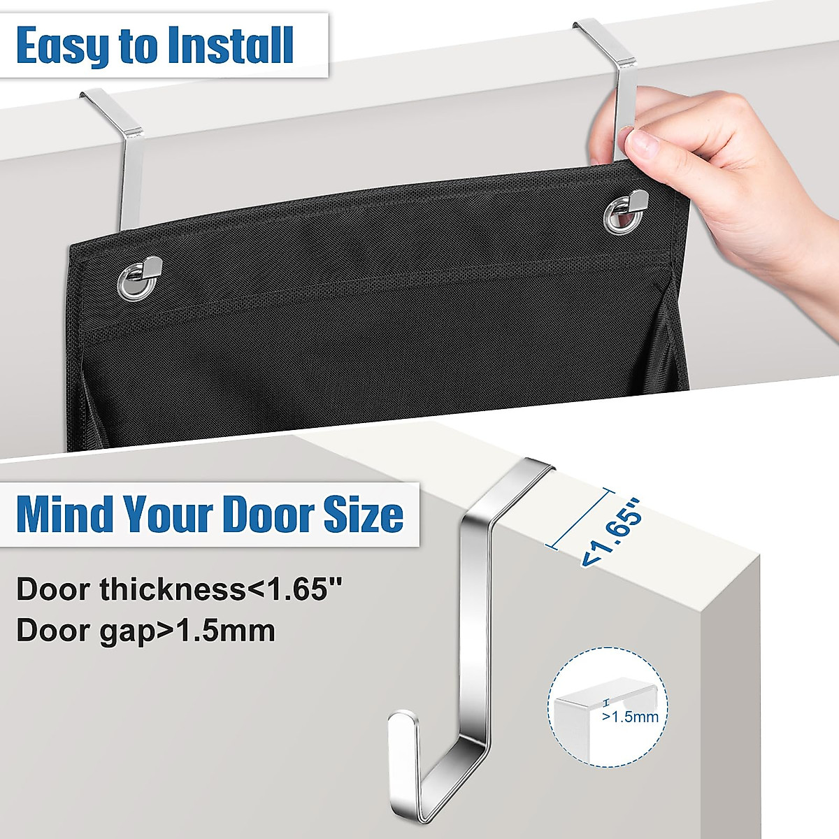 SLEEPING LAMB 2 Pack Narrow Over The Door Shoe Organizer with 8 Large Deep Pockets, Hanging Shoe Rack for Closet Door Storage for Boots, Sneakers (Black)