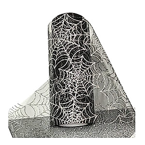 Halloween Tulle, 6 Inch x 10 Yards (30 Feet) Black Tulle Fabric, Spider Web Tulle Rolls, Black Spider Web, Glitter Tulle Rolls Silver