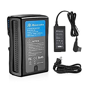 Powerextra 190Wh (13400mAh) V Mount V-Lock Battery with D-tap Output Cable and D-Tap Charger Compatible Video Camera Camcorder Broadcast LED Light