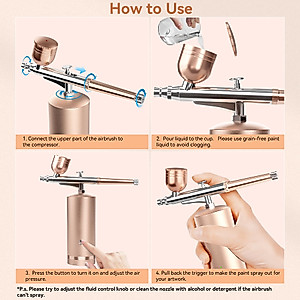 Airbrush Kit with Compressor - 48PSI Rechargeable Cordless Non-Clogging High-Pressure Air Brush Set with 0.3mm Nozzle and Cleaning Brush Set for Nail Art, Makeup, Painting, Cake Decor